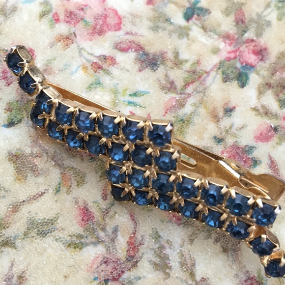 Accessories | Vintage Cobalt Rhinestone Gold Hair Clip Japan | Poshmark